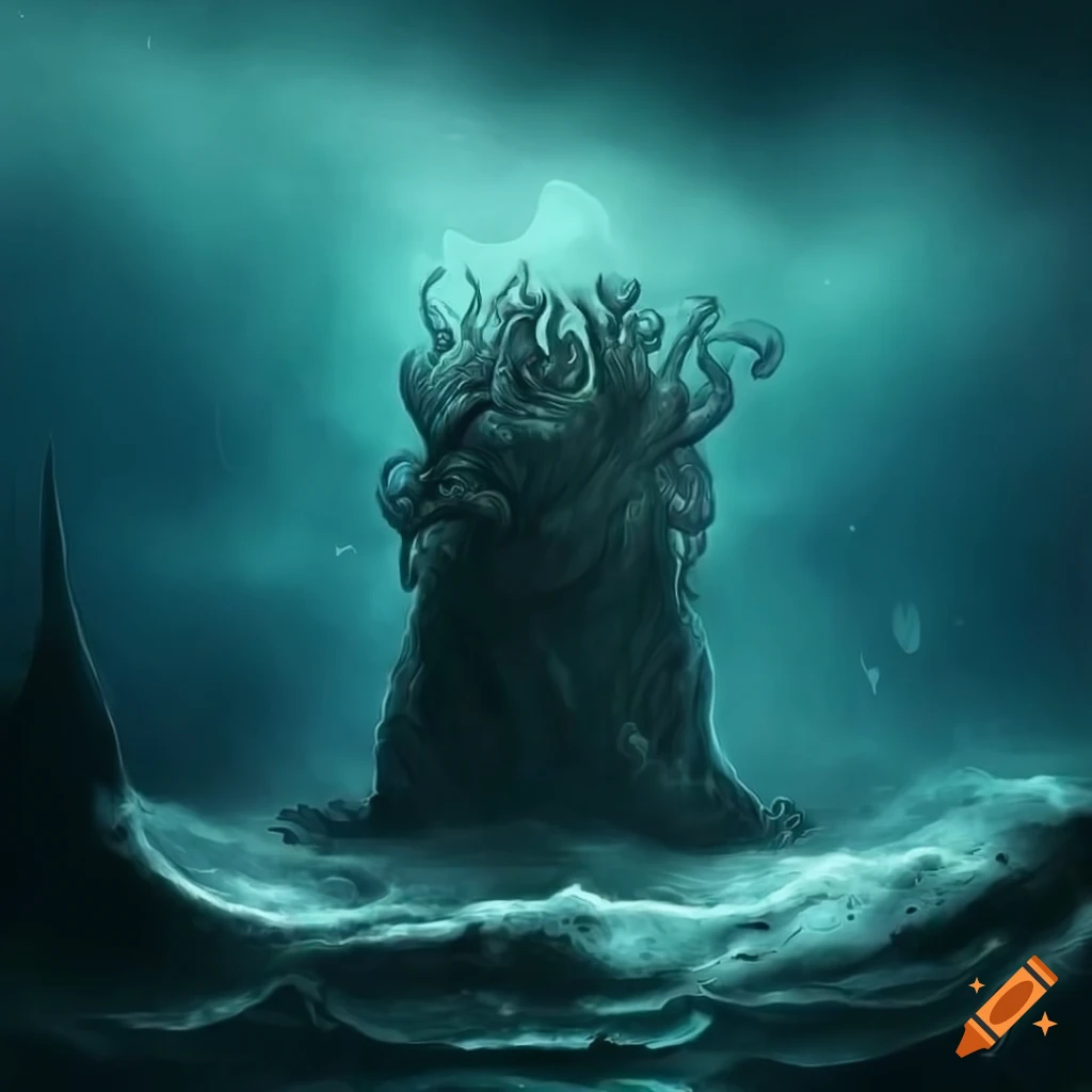 Detailed depiction of Cthulhu rising from the ocean on Craiyon