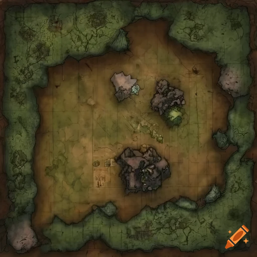 Ttrpg battle map of a rotted forest with grid overlay on Craiyon