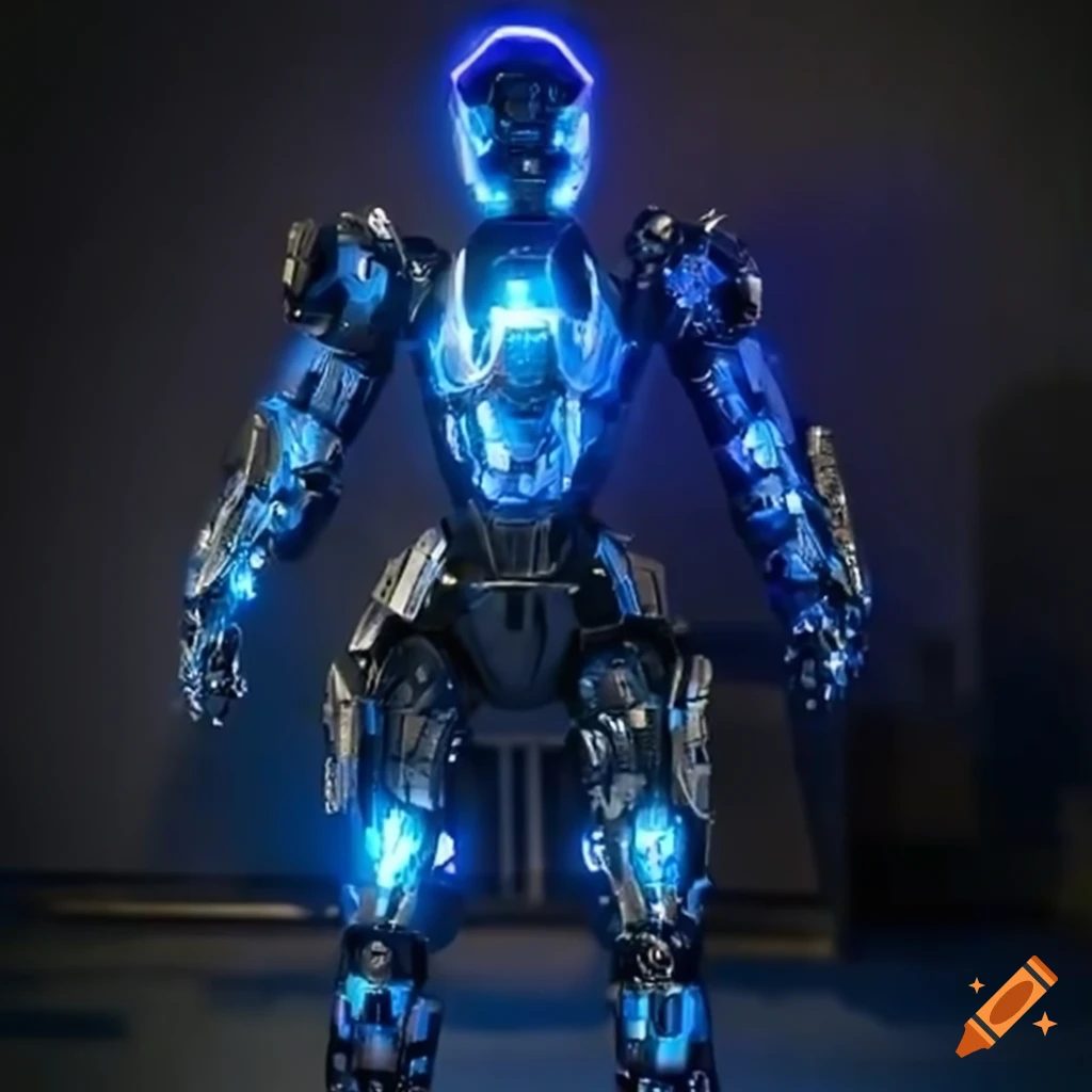 Futuristic robotic warrior in advanced led armor