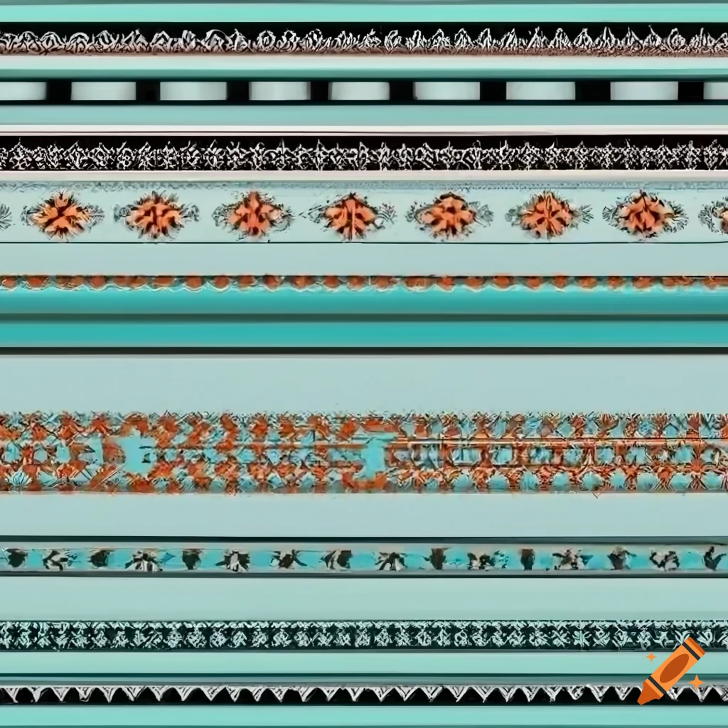 Horizontal divider line with orange and turquoise ornament on white ...