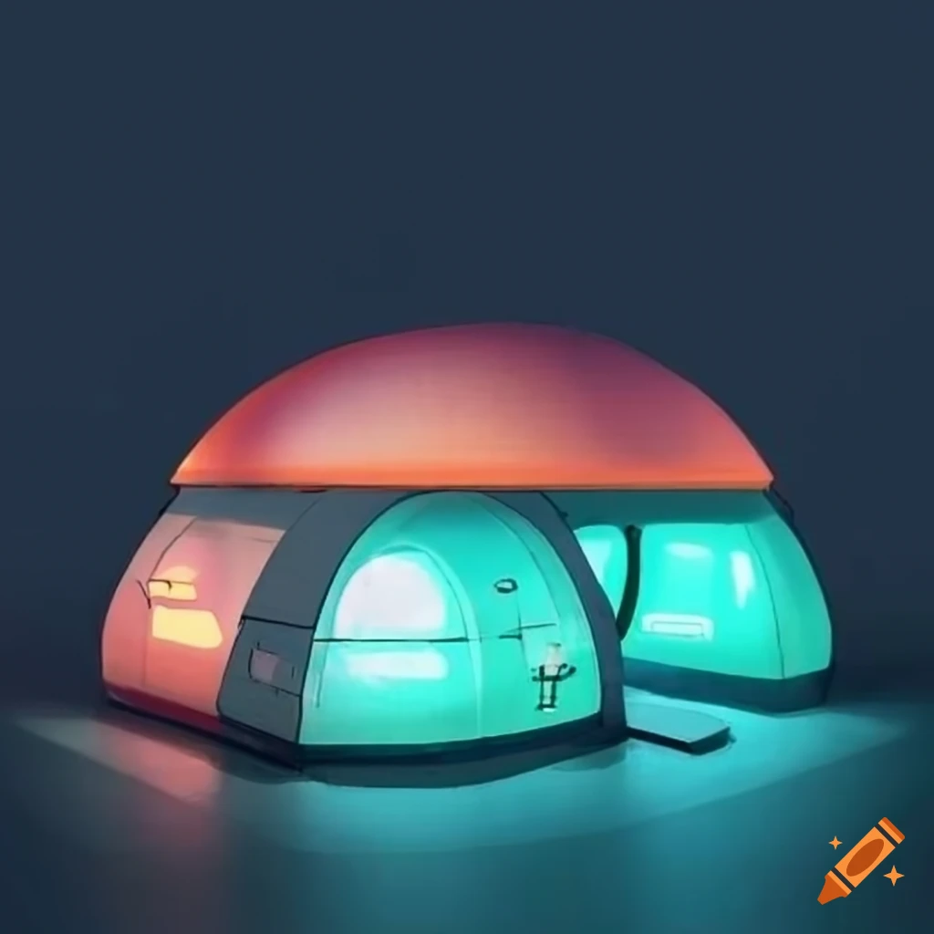 Japanese retro futuristic modular camper tent space colony pod on Craiyon