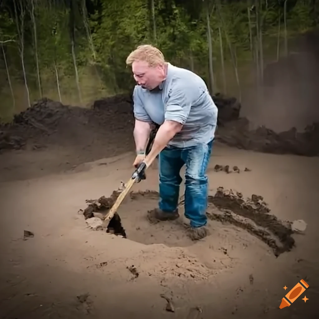Satirical image of Premier Doug Ford digging a hole on Craiyon
