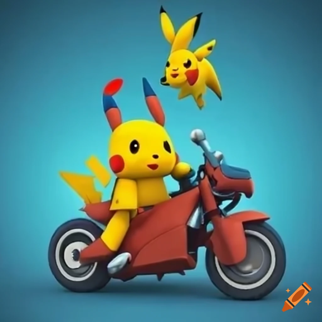 Pikachu riding a motocross bike on Craiyon