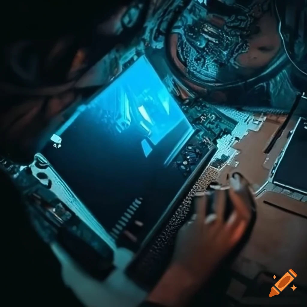 Computer screen with code in a cypher punk room on Craiyon