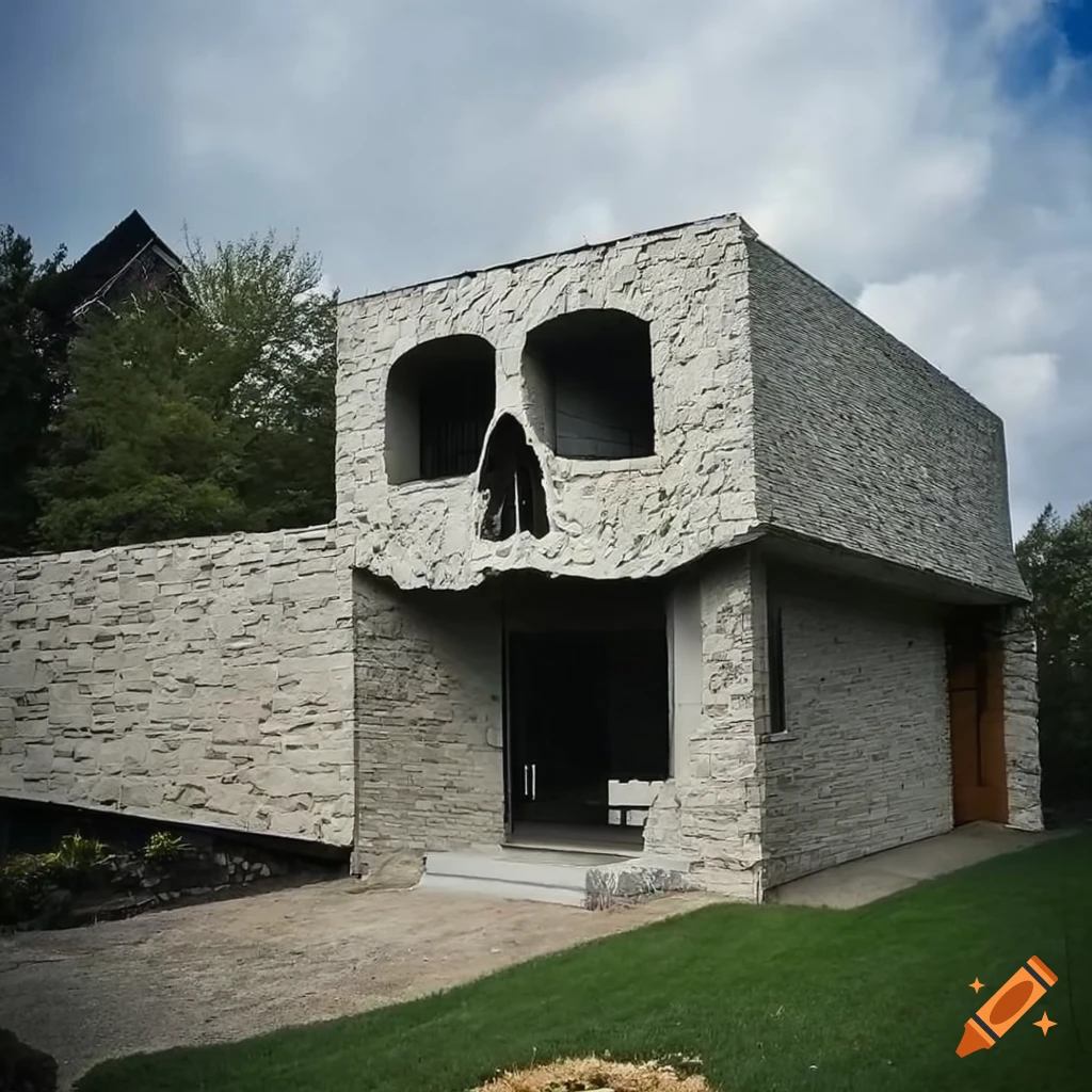 House with skull-shaped exterior design on Craiyon