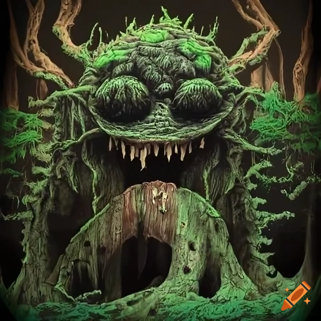 Image of a dark fantasy forest with monstrous trees