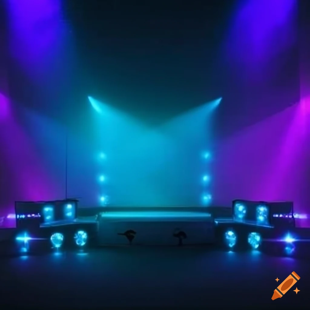 Captivating stage setup with vibrant lights and fog on Craiyon