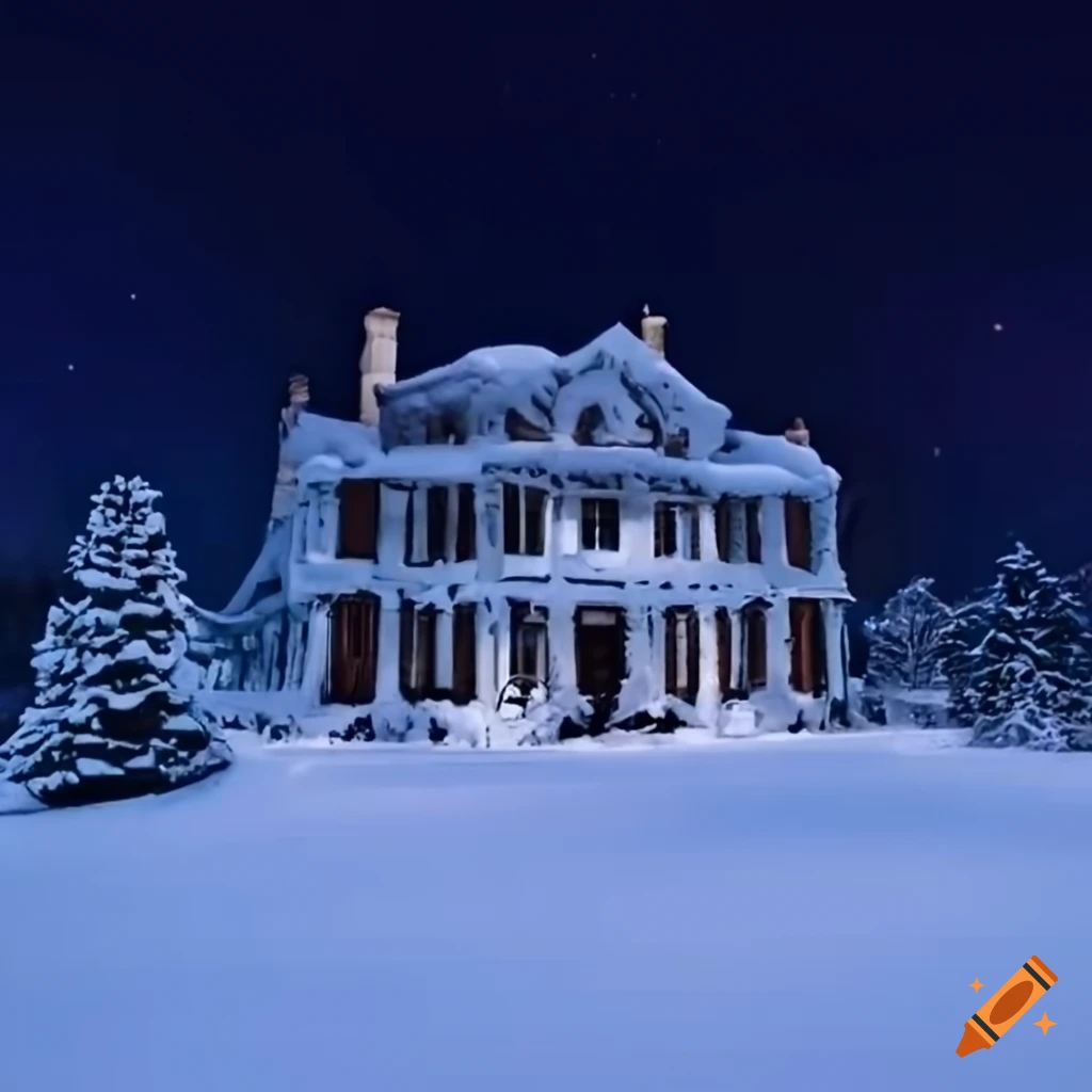 Snow-covered mansion on Craiyon