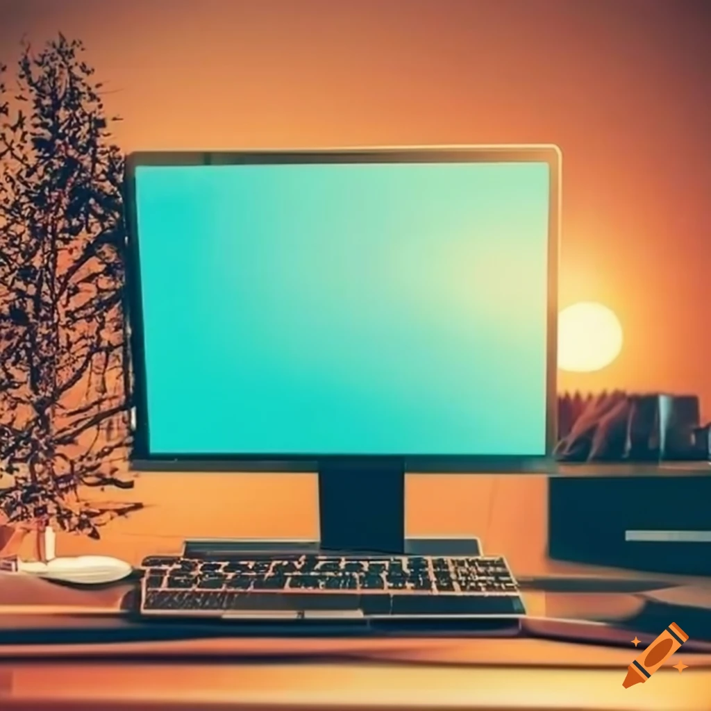 Home office setup with a view of a tree on Craiyon