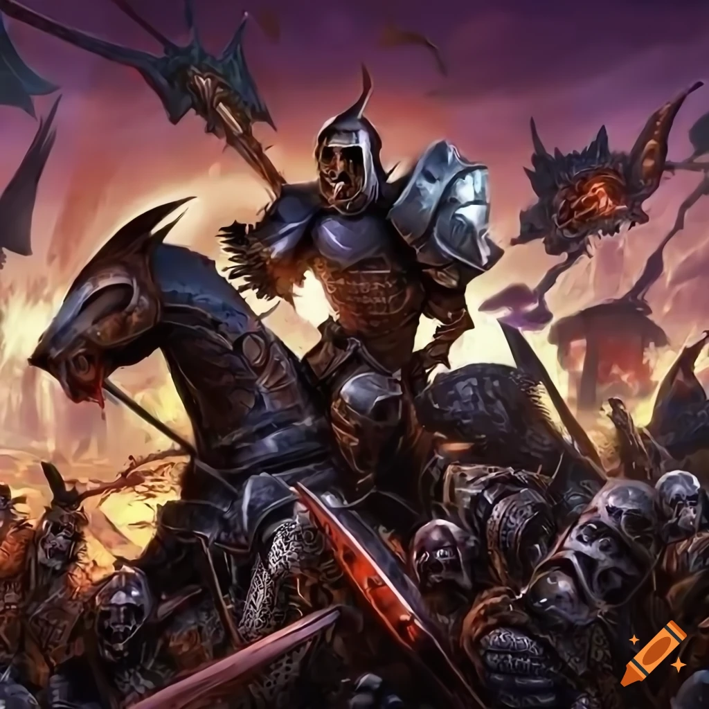 HD image of a battle between human knights and skeleton army on Craiyon