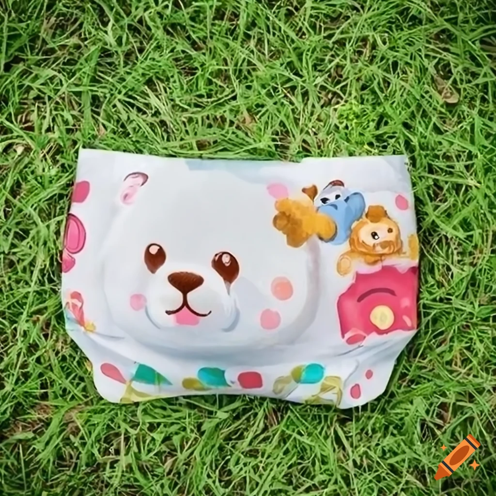 Adorable bear wearing a diaper on the grass on Craiyon