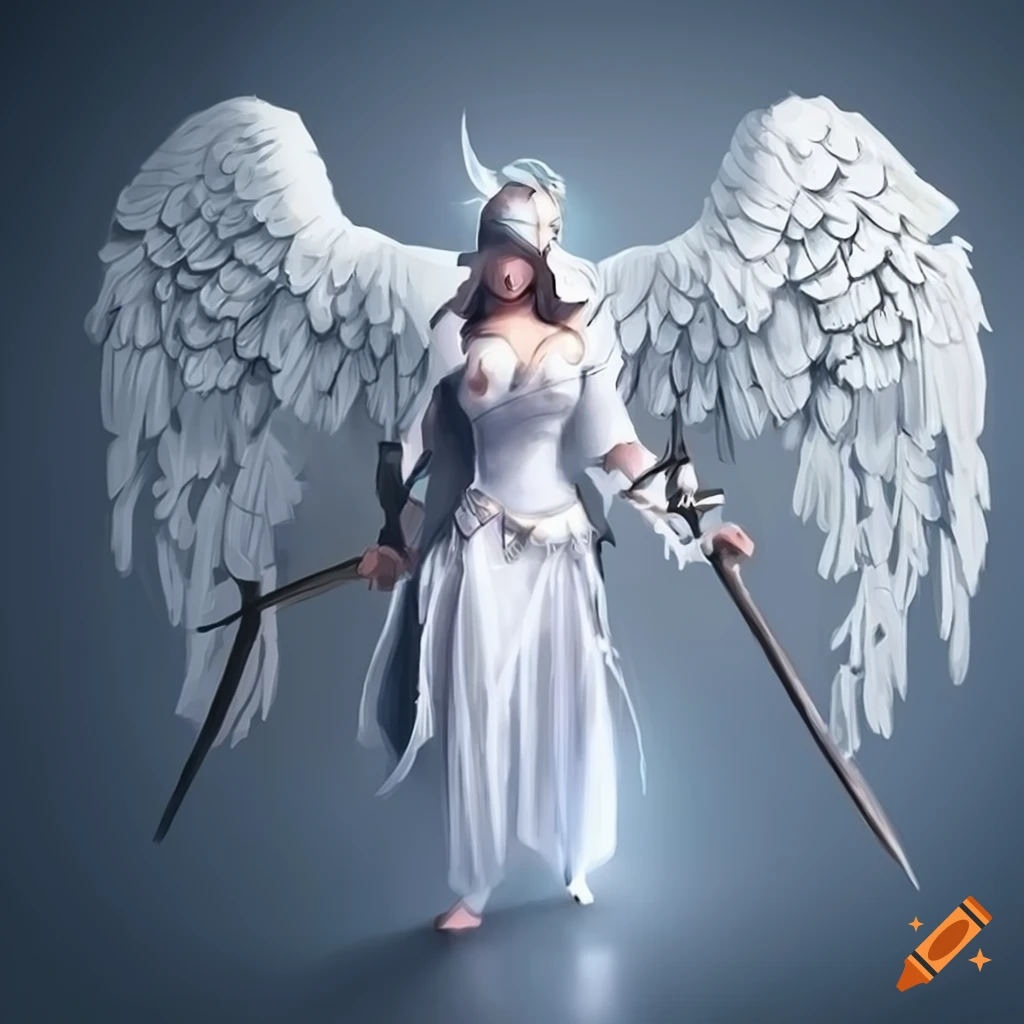 Artistic depiction of a masked angel with paper wings on Craiyon