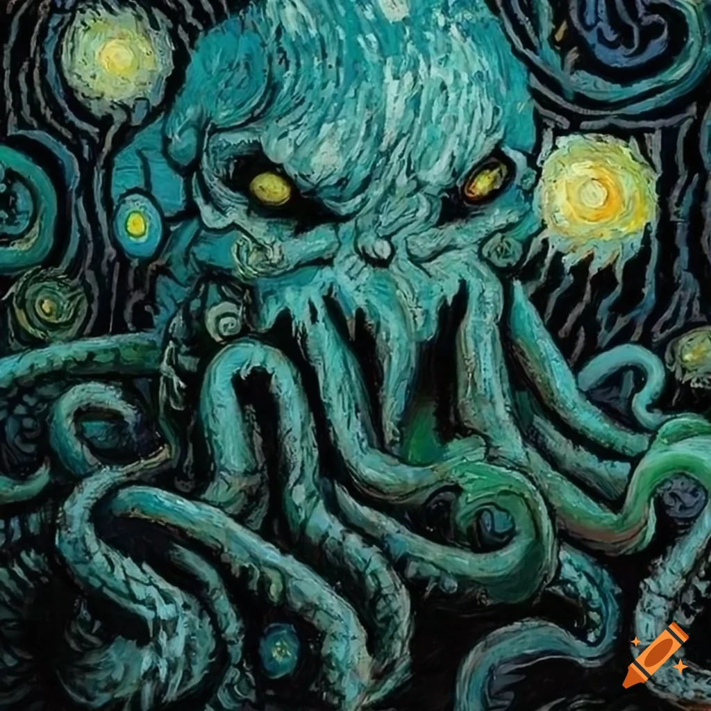 Van gogh style depiction of Cthulhu on Craiyon