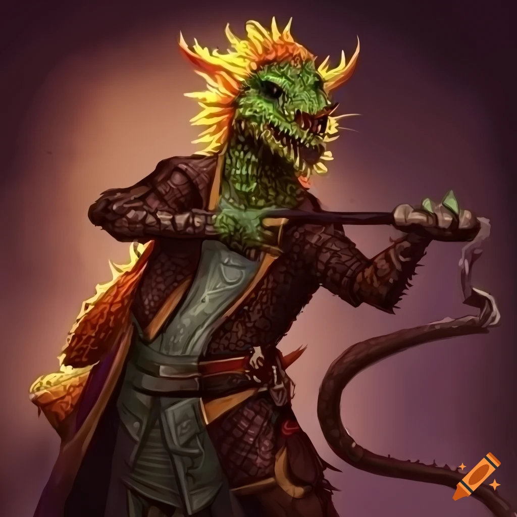 Illustration of a lizard bard from Dungeons and Dragons on Craiyon