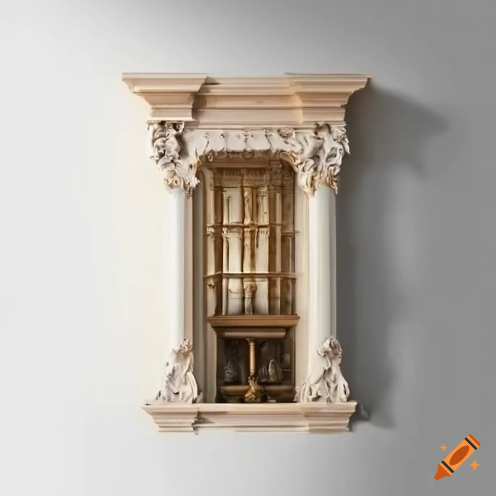 Rococo window pillars and altar on white wall on Craiyon