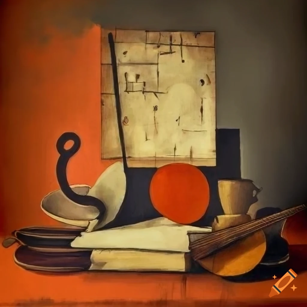 Detailed still life composition with multiple perspectives and hidden ...