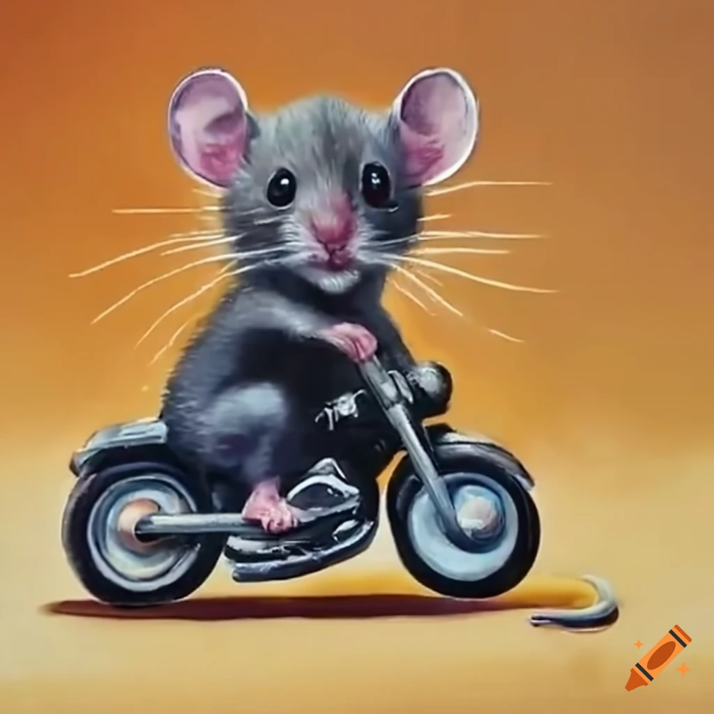 Cute mouse riding a tiny motorcycle on Craiyon