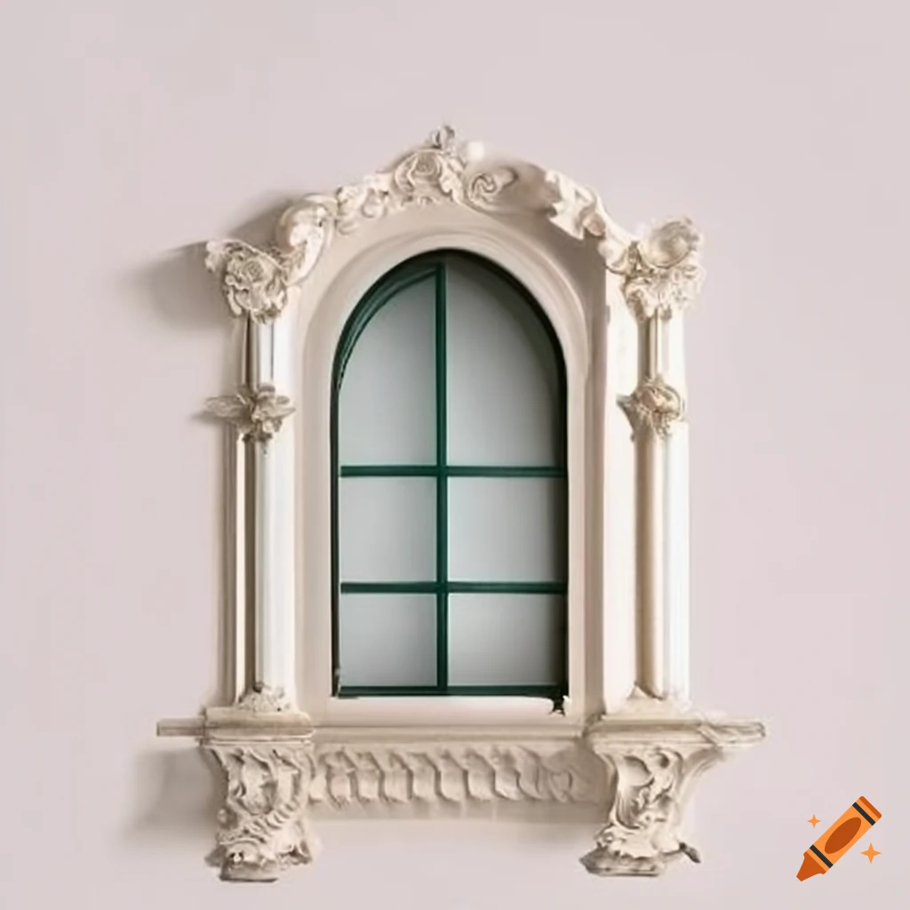Rococo window pillars and altar on white wall
