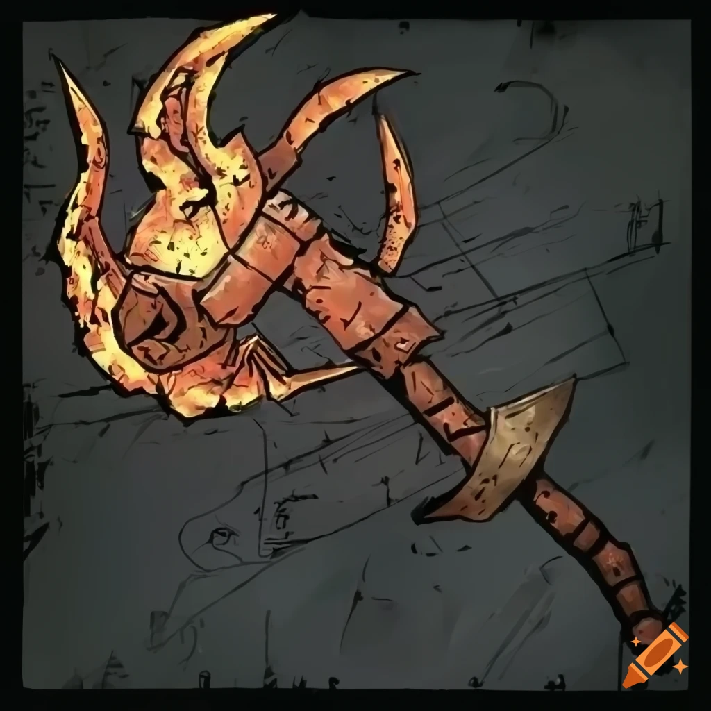 Fantasy artwork of a character wielding a fiery axe on Craiyon