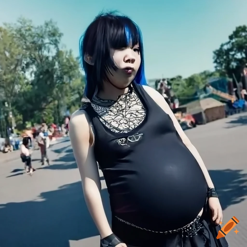 Picture Of A Japanese Punk Girl With A Pregnant Belly At A Theme Park