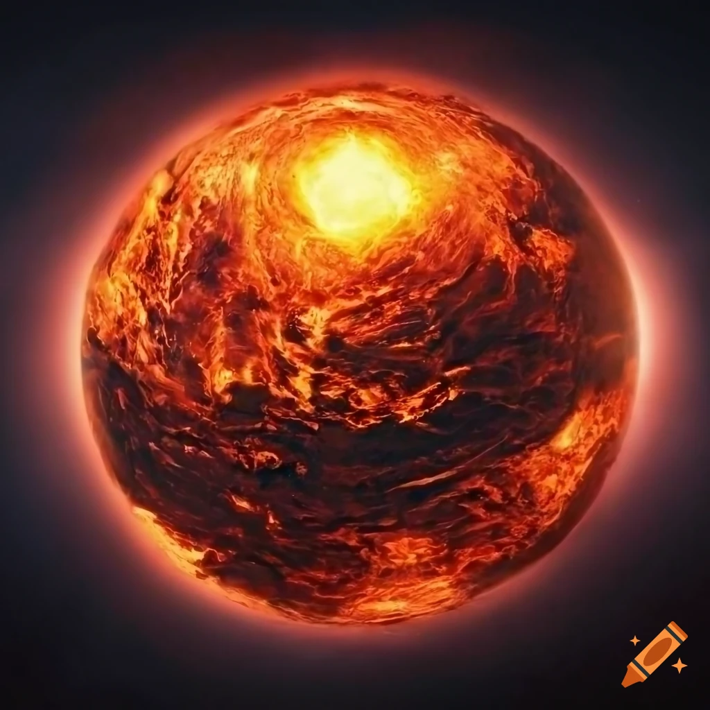 Hyper-realistic painting of a futuristic planet with magma on Craiyon