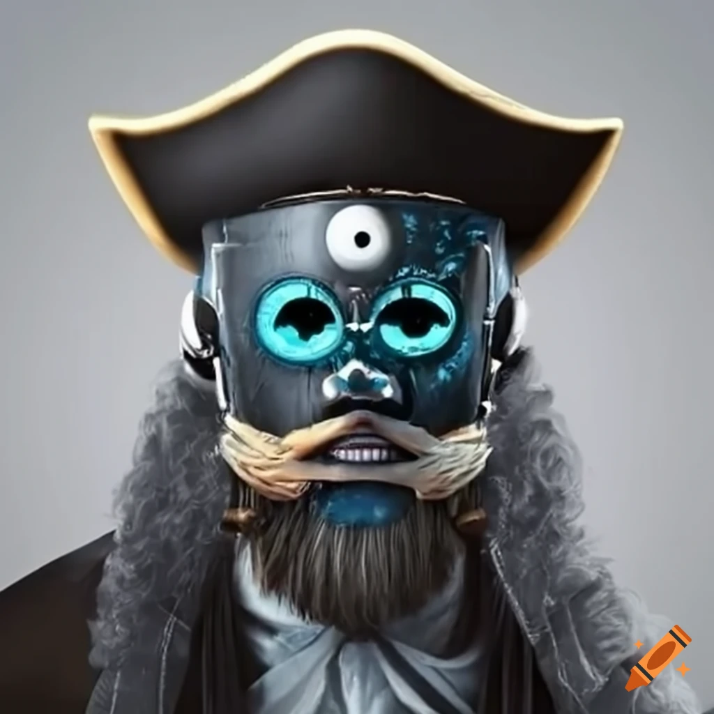 Robot dressed as pirate captain with eyepatch and beard on Craiyon
