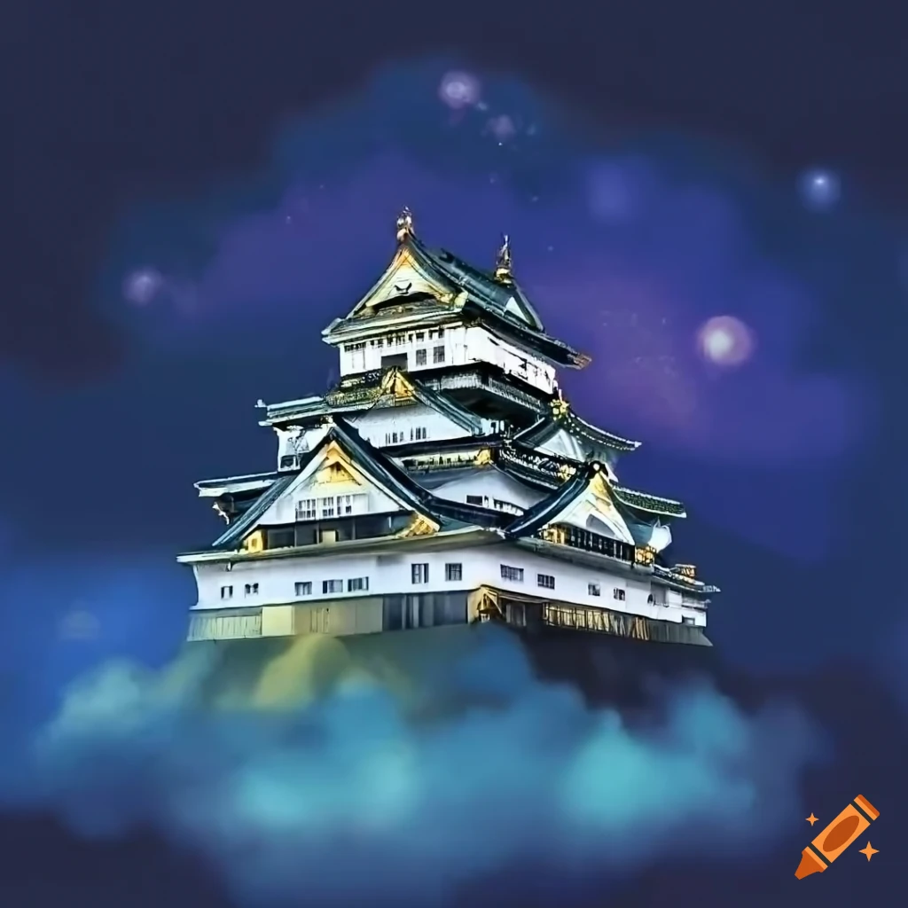 Osaka castle under starry night with full moon on Craiyon