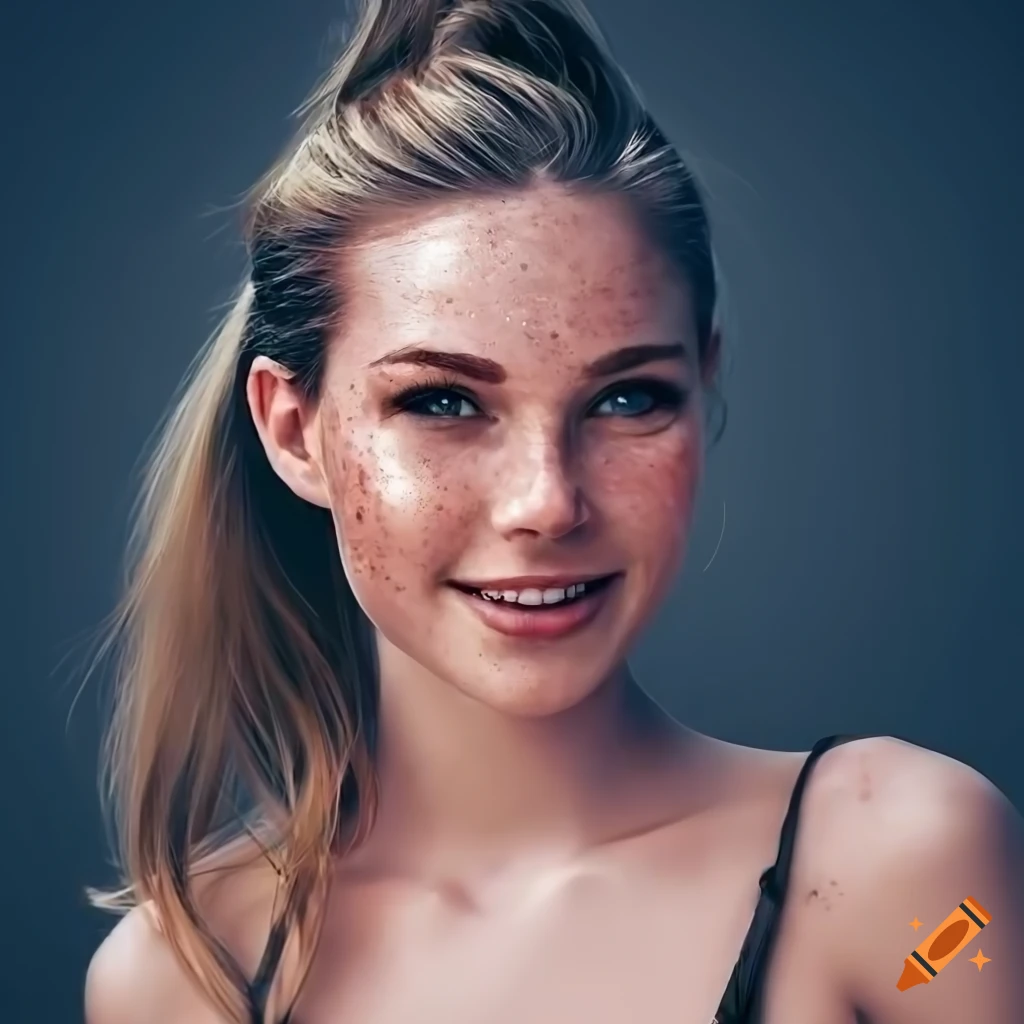 Portrait of a young woman with freckles and blonde hair on Craiyon