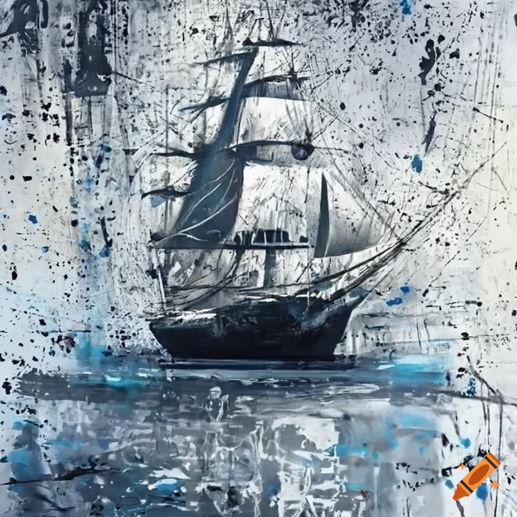 Silver and white splatter painting of the merchant navy