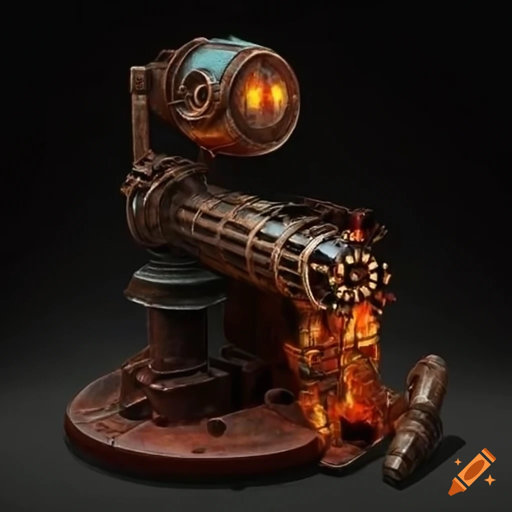 Impressive steampunk flame turret on Craiyon