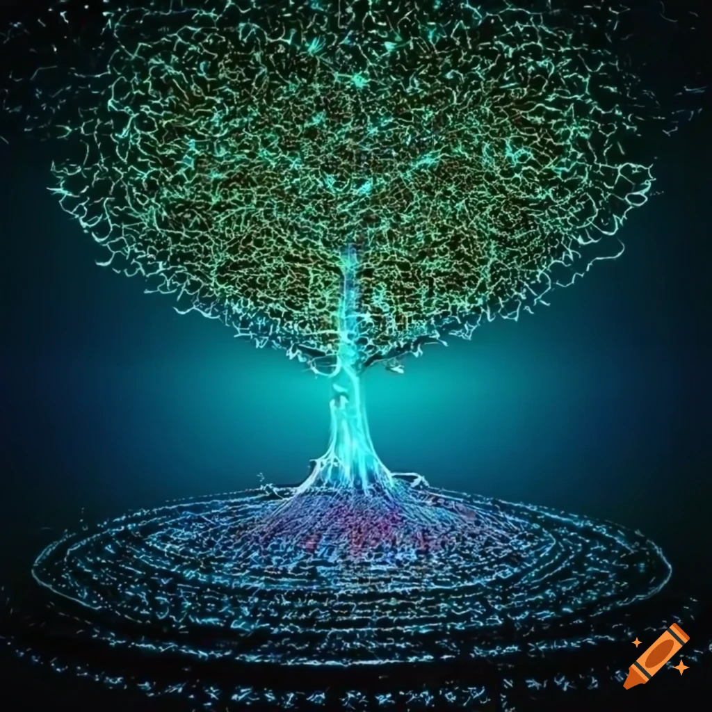 Illustration of API endpoints forming a digital tree on Craiyon