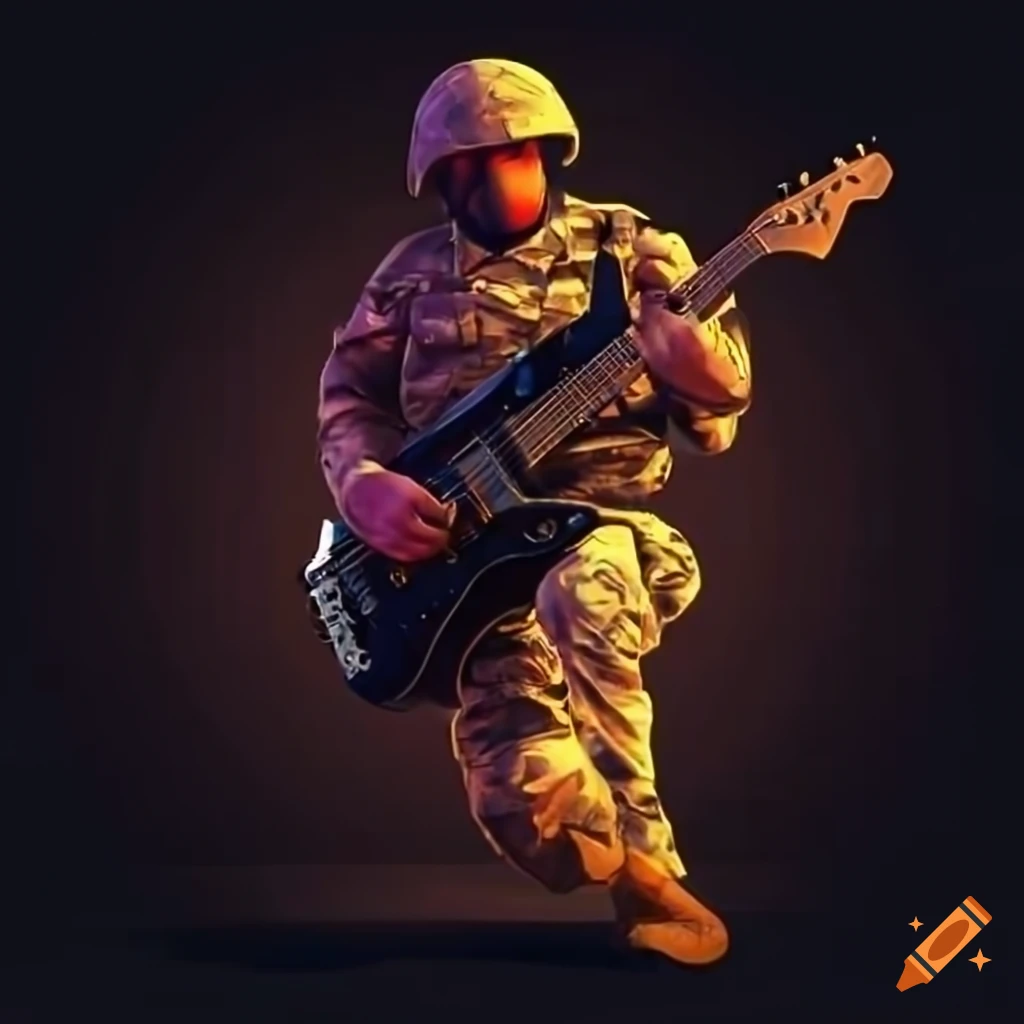 Muscular Soldier Playing Guitar On Craiyon 