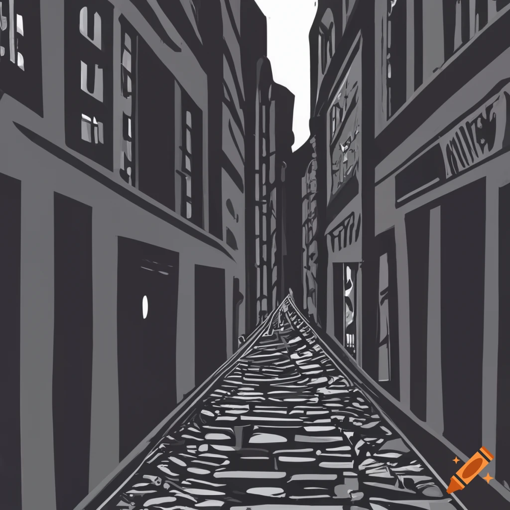 Vector illustration of a dark city alley on Craiyon