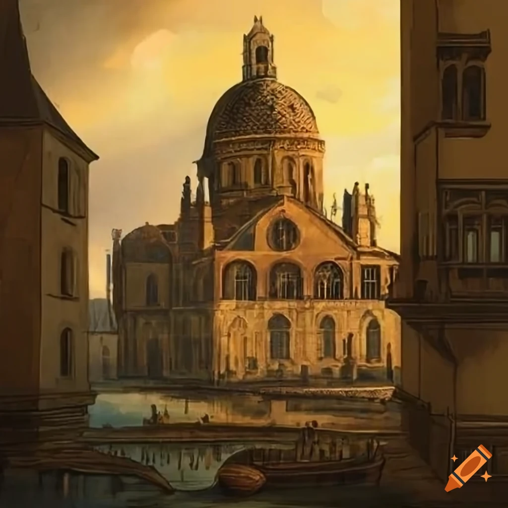 Medieval drawing of a capital city with a cathedral