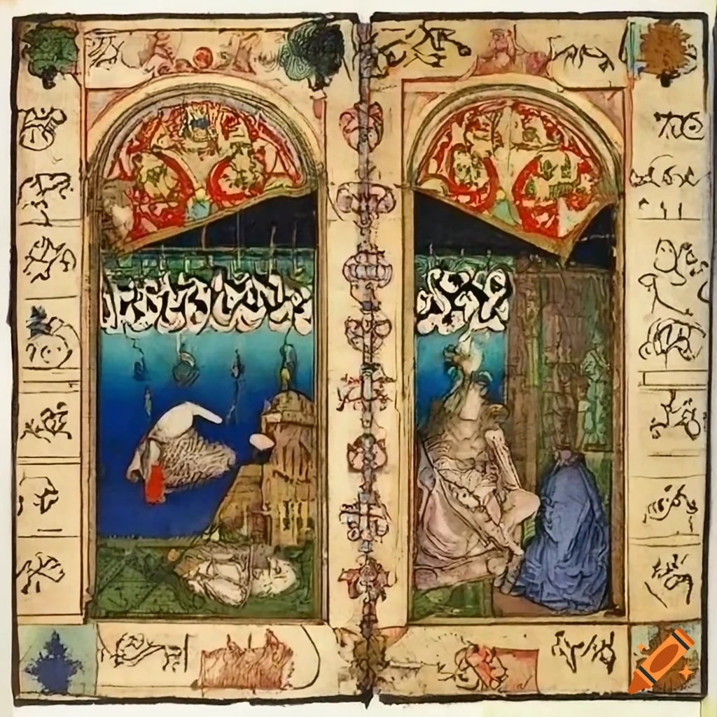 Intricate medieval illuminated manuscript artwork on Craiyon