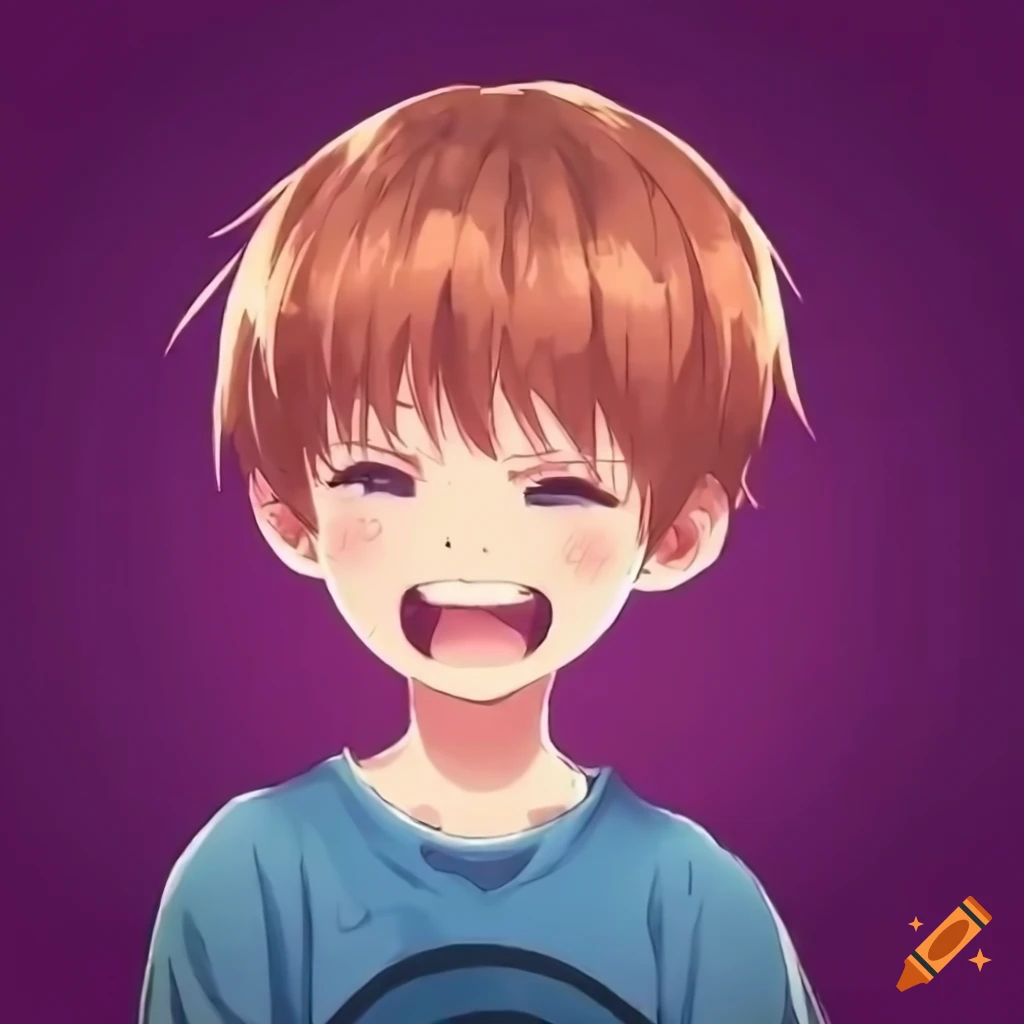 Adorable anime kid trying not to laugh on Craiyon