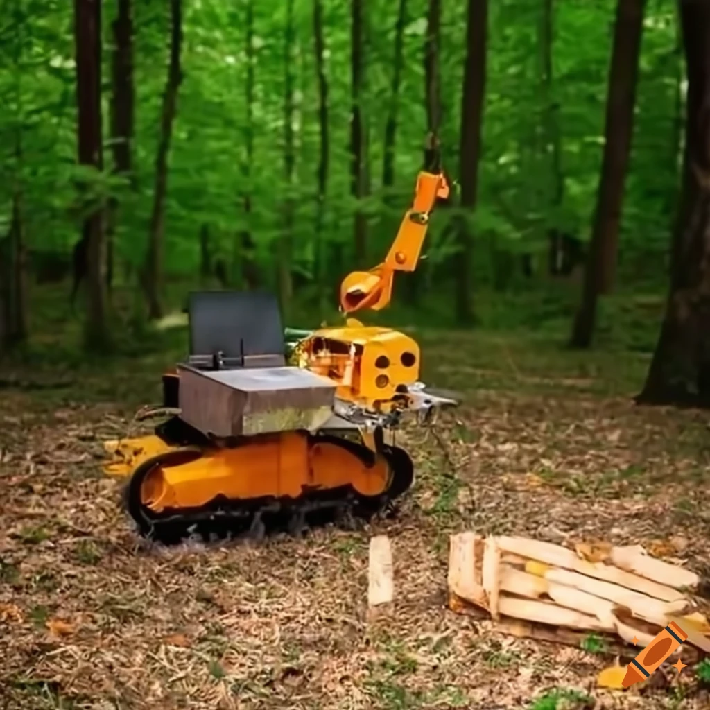 Robot and tractor collaborating to collect wood on Craiyon