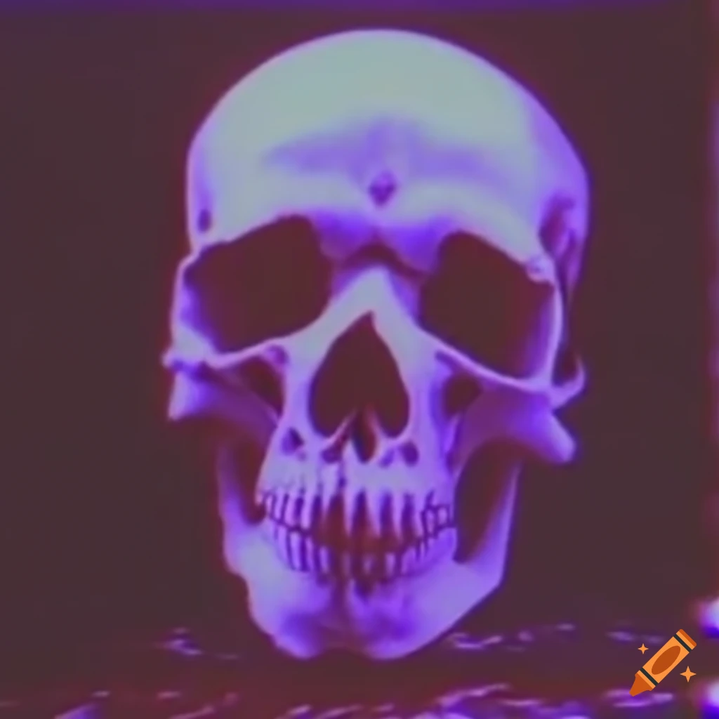 Skull illustrated in 1920s disney art style reminiscent of vhs footage ...