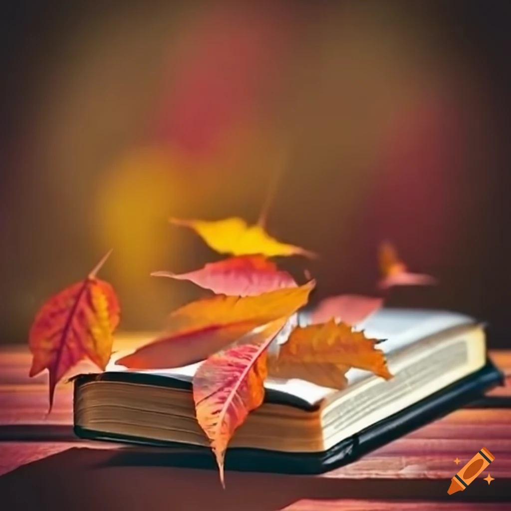 Colourful autumn leaves around a bible on Craiyon