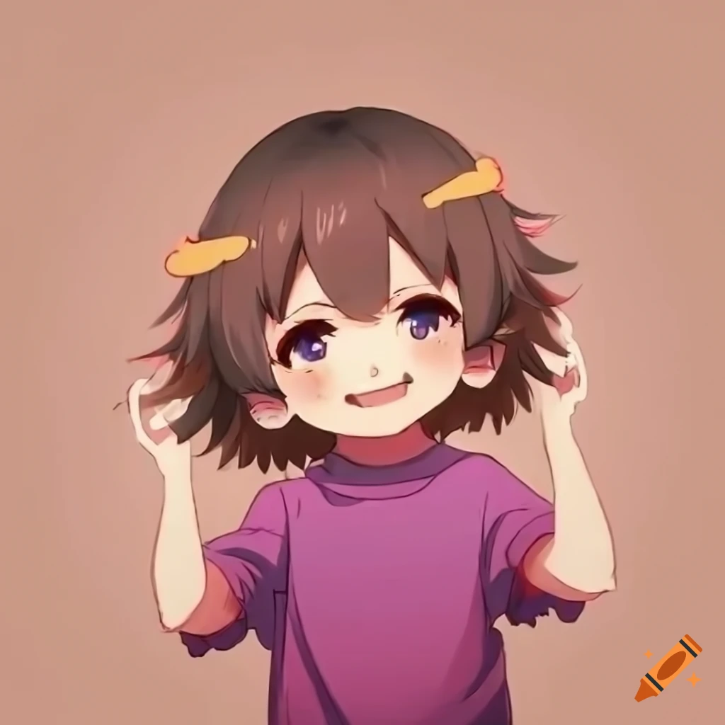 Adorable anime kid trying to suppress laughter on Craiyon