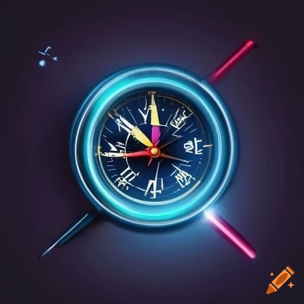 Futuristic clock compass with neon lights on Craiyon
