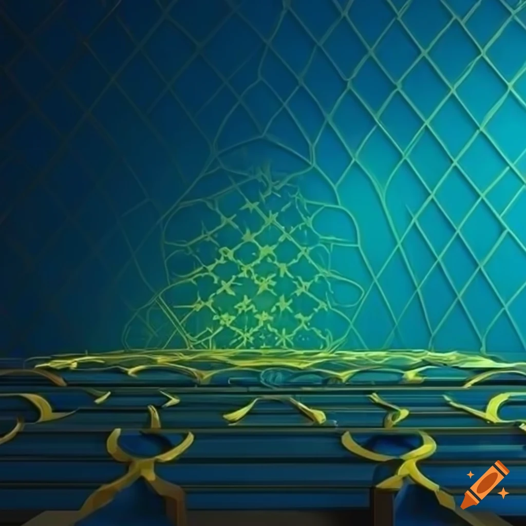 Elegant 3d islamic patterns in yellow and blue on Craiyon