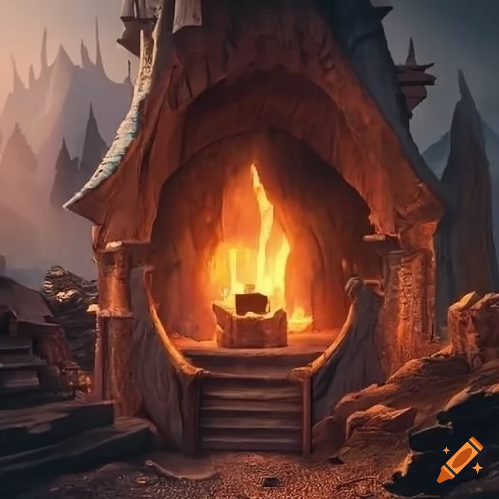 Fantasy forge in the mountains on Craiyon
