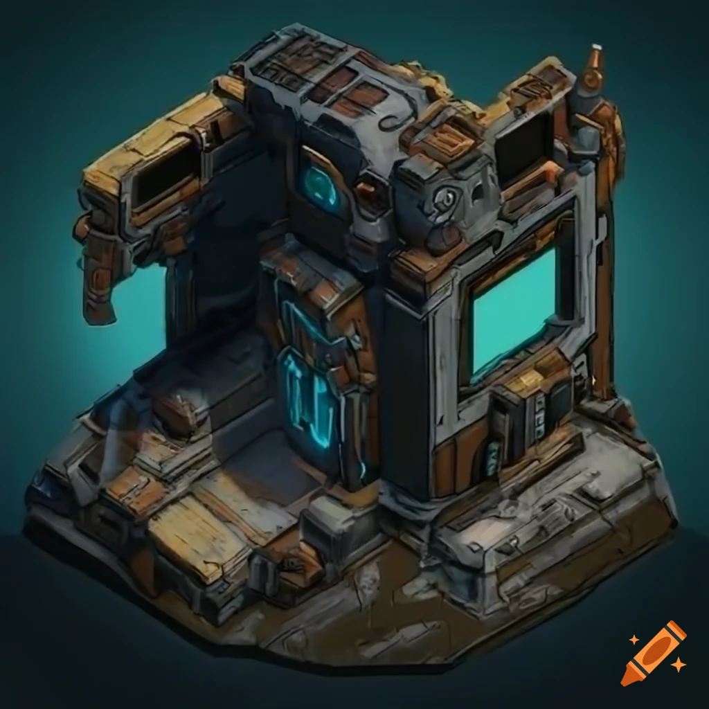 Intricate modular isometric concept art of a large scale location terrain