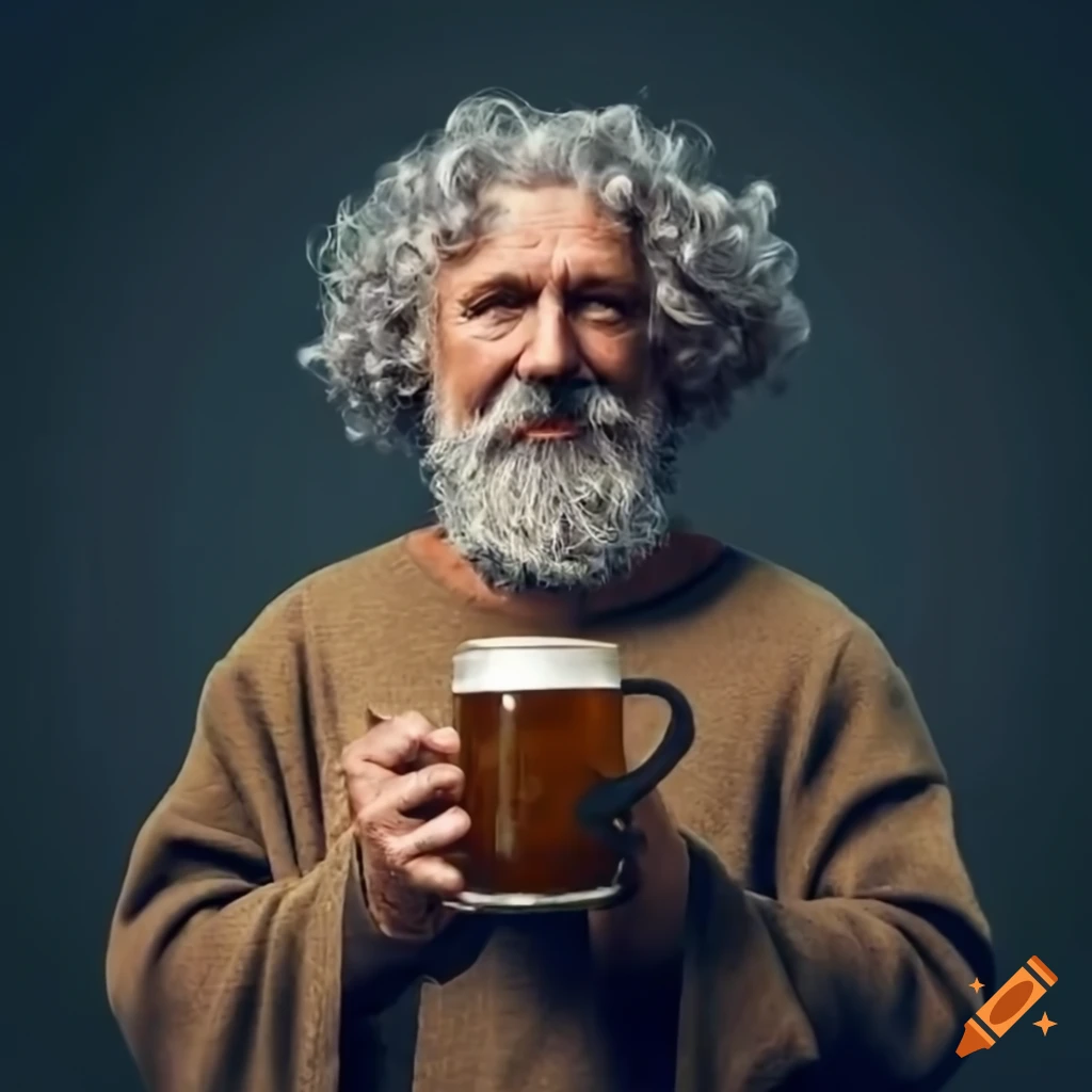 Older man in medieval tunic enjoying nature on Craiyon