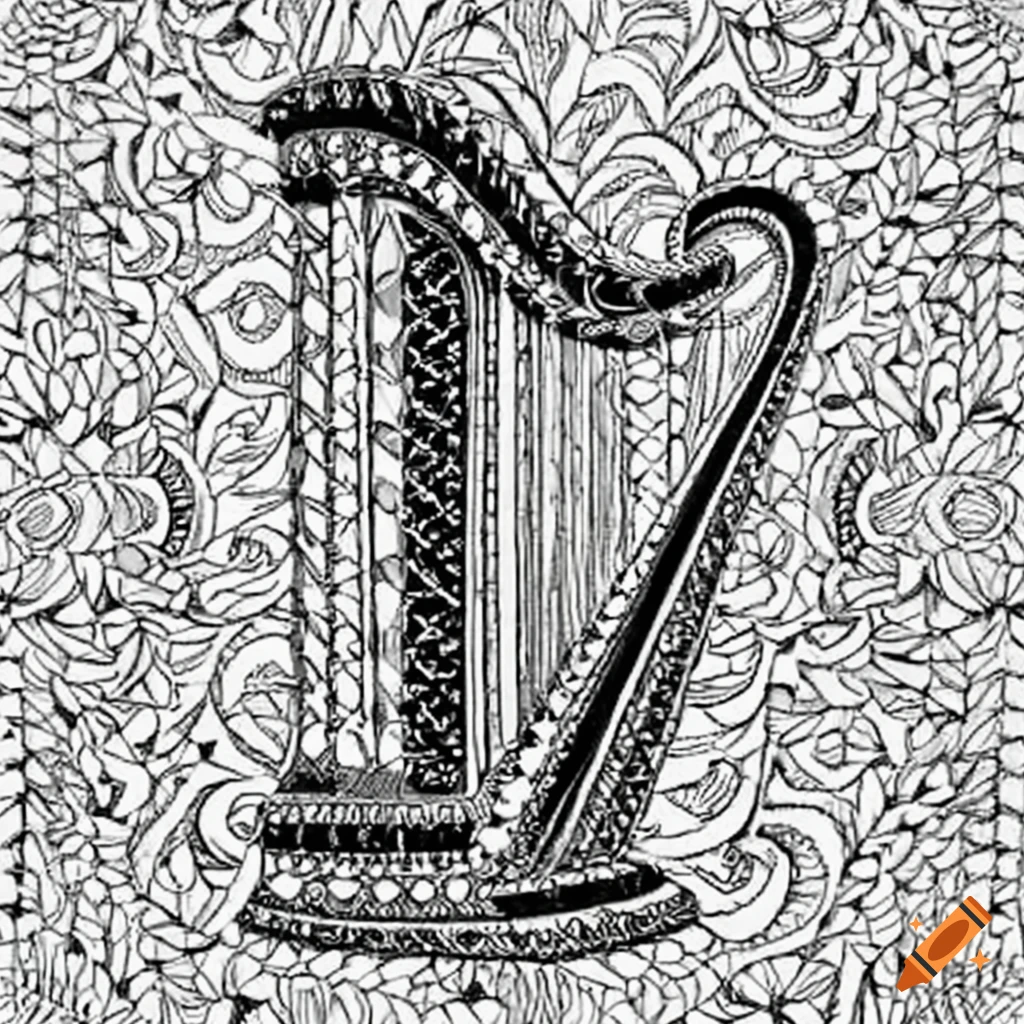 Madhubani art style harp illustration on Craiyon