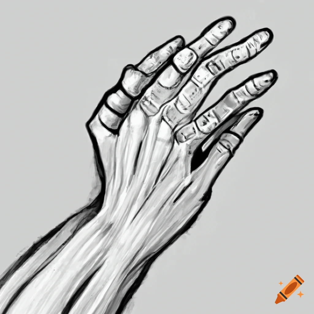 Detailed black and white sketch of a hand tickling on Craiyon
