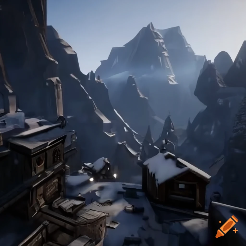 Sci-fi snowy mountains in unreal engine 5 on Craiyon