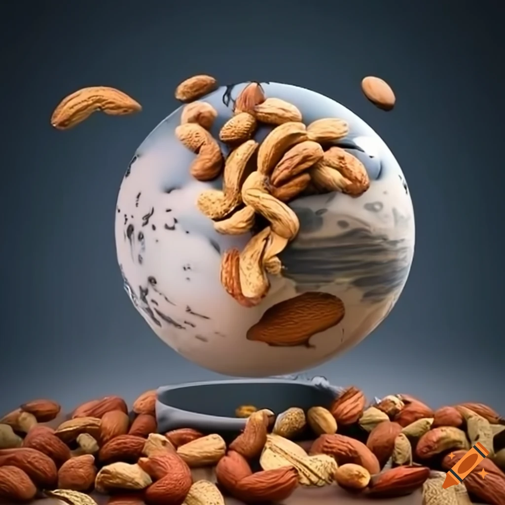 3d animation of dancing nuts around a globe on Craiyon