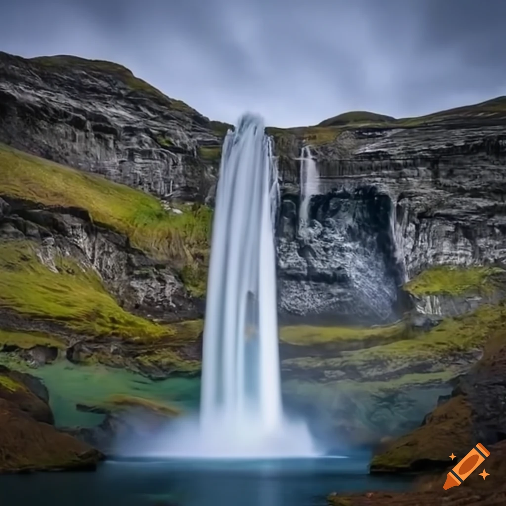 Vivid sunset waterfall in high definition 8k resolution on Craiyon